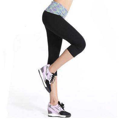 China Fashionable Black Nylon Fabric 3/4 Running Pants Womens Yoga Clothing for sale