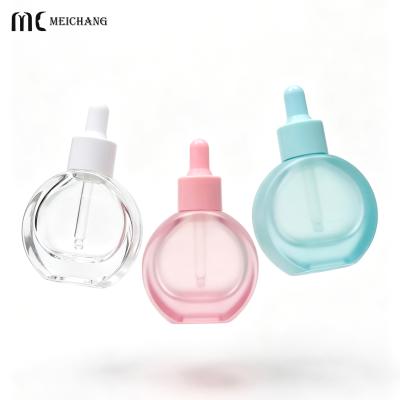 China 20ml Macaron Frosted Flat Round Glass Dropper Bottle for Barrier Repair Serum（MC-617） for sale