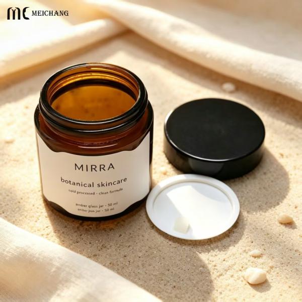 Quality 5g 10g 20g 30g 50g 100g 200g Natural Body Butter Glass Jar with Bamboo Lid – Frosted Amber & Clear Glass Cosmetic Jar for Body Butter(MC-G-566) for sale