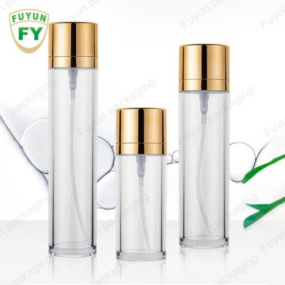Cina Imballaggio cosmetico cilindrico vuoto della bottiglia 50ml dello spruzzo dell'ANIMALE DOMESTICO del cappuccio dell'oro in vendita
