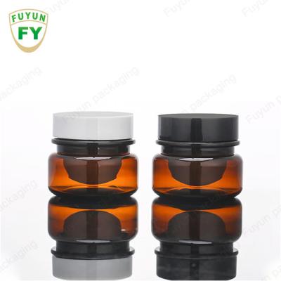Cina Barattolo cosmetico all'ingrosso della crema di imballaggio per alimenti 30ml Amber Black Pet Plastic Cosmetic con il coperchio nero bianco in vendita