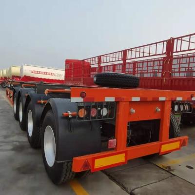 China Extendable Gooseneck Skeleton Flatbed Truck Container Chassis Semi Trailer for 12 Tires for sale
