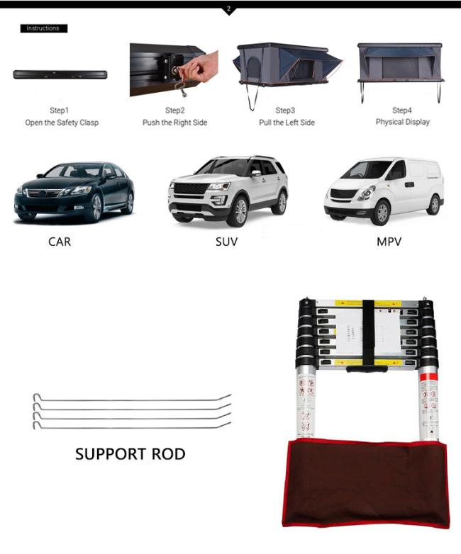 Camping Aluminum 4 Person Outdoor Rooftop Roof Top Car Tent Triangle ...