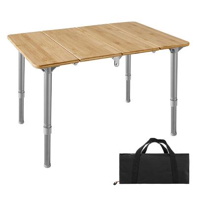 China Tavolo Portable Adjustable Height Portable Folding Camping Table Bamboo Material for sale