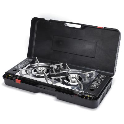 China Wholesale of High Quality Outdoor 2 in 1 Double Burner Gas Stove Portable Lightweight Safety Propane Butane Gas Stove Kit With for sale