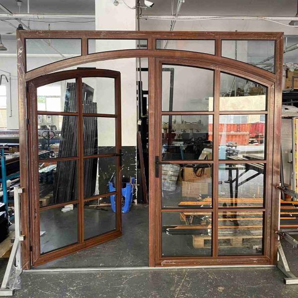 Quality Arched Aluminium Hinged Doors French Design Wood Color Aluminum Door Hinge for sale