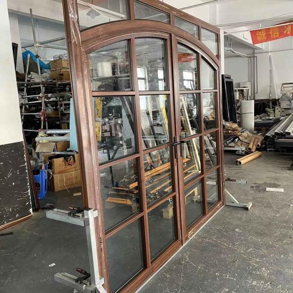 Quality Arched Aluminium Hinged Doors French Design Wood Color Aluminum Door Hinge for sale