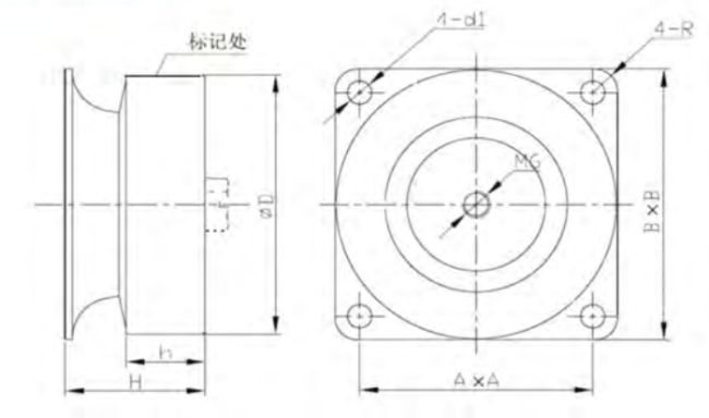 JZP-4.2 Rubber Shock Absorber Dimension Diagram