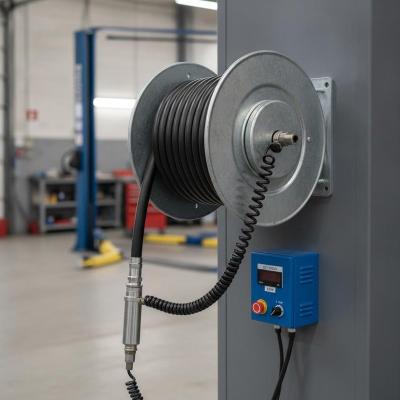 China 76mm Spring Hose Reel 10m Exhaust Extraction System 1.1KW CO Probe Emission Testing Workshop Equipment for sale
