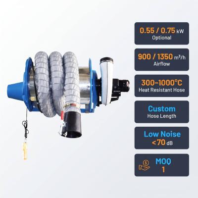 China Semi-Automatic Heavy Duty Hose Reel with High Temperature Resistance and Fan for Vehicle Exhaust Extraction for sale