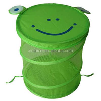 Cina Bathroom Mesh Popup Polyester Foldable Laundry Basket With Cover in vendita