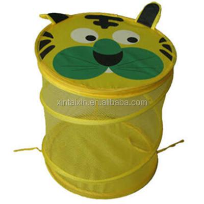 Cina Bathroom Mesh Popup Polyester Foldable Laundry Basket With Cover in vendita