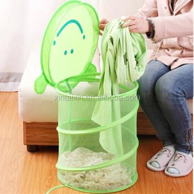 Cina Bathroom Mesh Popup Polyester Foldable Laundry Basket With Cover in vendita