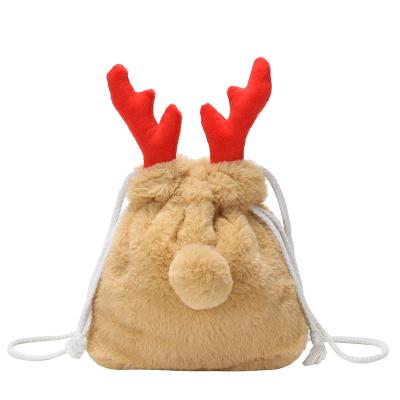 中国 贅沢なクリスマスのドローストリング袋の冬の柔らかいトナカイの枝角のハンドバッグ 販売のため