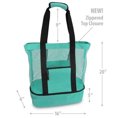 China 2 IN 1 Mesh Beach Tote Bag With Cooler Compartment Beach Cooler Insulated Tote for sale
