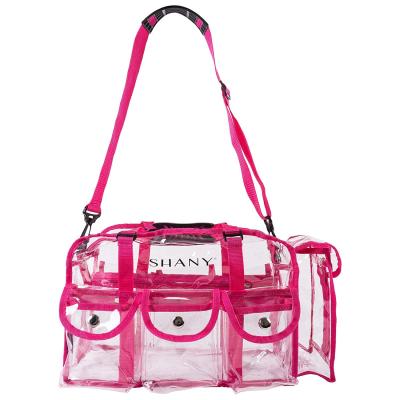 China Pink Clear PVC Makeup Bag - Large Size Professional Makeup Artist Rectangular Tote with Strap for sale