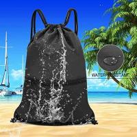 China Recyclable Black Waterproof Drawstring Backpack Bag 0.1kg Custom Logo Durable Polyester for sale