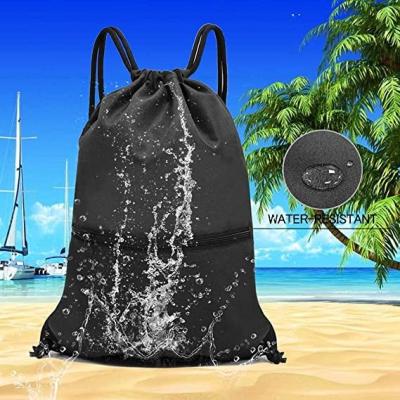 中国 Recyclable and Durable Black Waterproof Lager Capacity  Drawstring Backpack Bag 販売のため