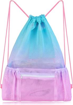 中国 Gym Beach Mesh Drawstring Bag With Zipper Pocket For Swimming Gear Storage 販売のため