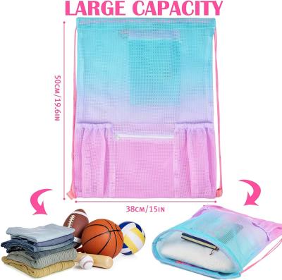 中国 Gym Beach Mesh Drawstring Bag With Zipper Pocket For Swimming Gear Storage 販売のため