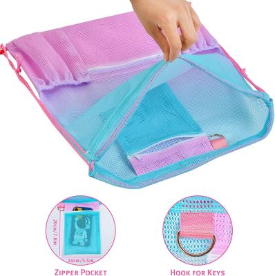 中国 Gym Beach Mesh Drawstring Bag With Zipper Pocket For Swimming Gear Storage 販売のため