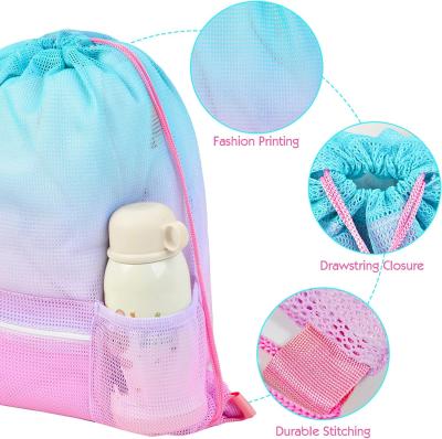 中国 Gym Beach Mesh Drawstring Bag With Zipper Pocket For Swimming Gear Storage 販売のため