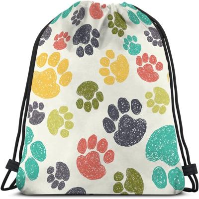 Cina Digital Printed Drawstring Backpack Bag Hand Drawn Doodle Prints Puppy Footprint Drawing in vendita