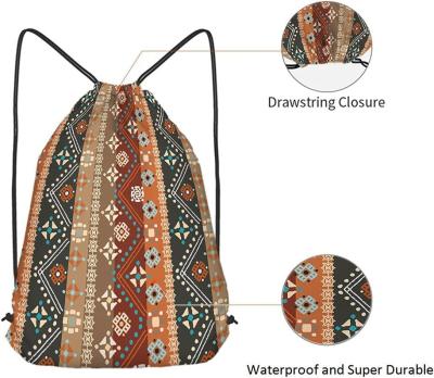 Cina Boho Floral Drawstring Bag Backpack Bohemian Style Tribal Art Batik Seamless Pattern in vendita
