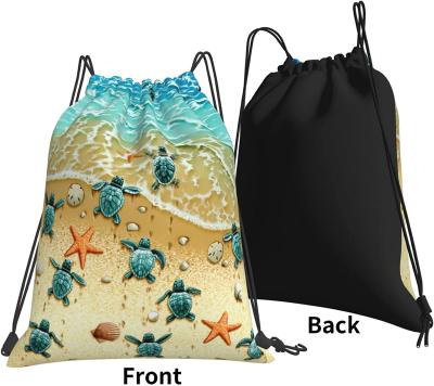 Cina Sea Turtle Drawstring Backpack Waterproof Adjustable Lightweight Gym Drawstring Bag Sports Dance Sackpack in vendita