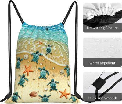Cina Sea Turtle Drawstring Backpack Waterproof Adjustable Lightweight Gym Drawstring Bag Sports Dance Sackpack in vendita