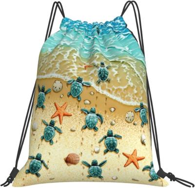 Cina Sea Turtle Drawstring Backpack Waterproof Adjustable Lightweight Gym Drawstring Bag Sports Dance Sackpack in vendita