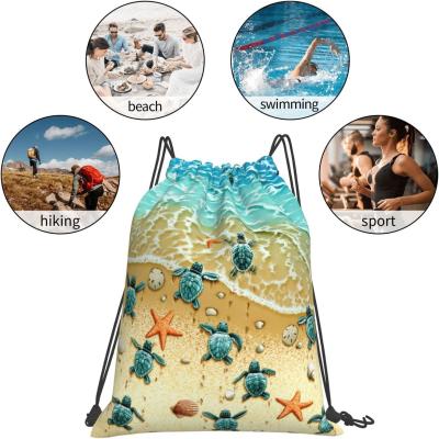 Cina Sea Turtle Drawstring Backpack Waterproof Adjustable Lightweight Gym Drawstring Bag Sports Dance Sackpack in vendita