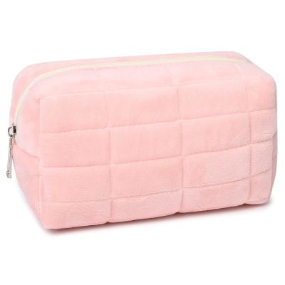 China Aesthetic Plush Cosmetic Makeup Bag Cute Pink Pouch Toiletry Organizer 7 × 4 inches for sale
