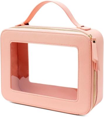 China Reise Toilettenartikel Kosmetik Tasche Fall für Frauen Vegan Leder Make-up Tasche mit Griff zu verkaufen