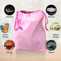 China Velvet Drawstring Bag 10x10 Inch Soft Durable Lightweight Custom Logo Pink for sale