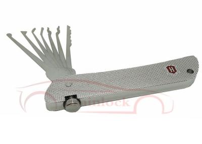 China Stainless steel vouwbare 7 in 1 slot picking set slotenmaker gereedschappen (Silver) Te koop