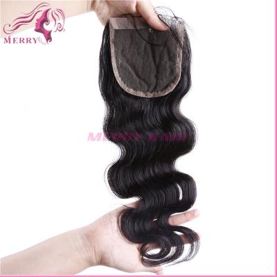 China top 8A quality no shedding bleached knots can be dyed body wave lace closure 4*4 for sale