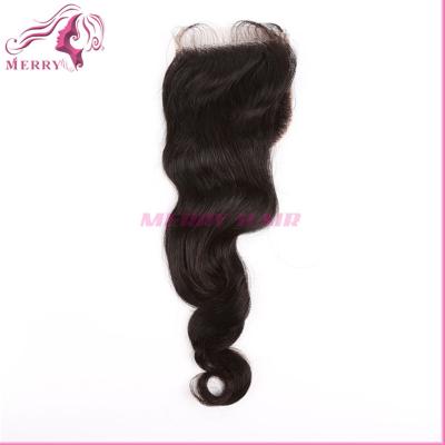 China merry hair new arrival products batural color loose wave lace closure with baby hair for sale
