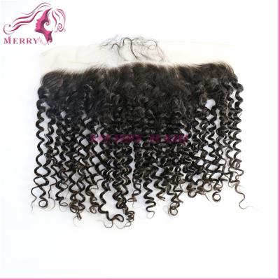 China unprocessed virgin can be dyed bleach knots with baby hair kinky curl lace frontal for sale