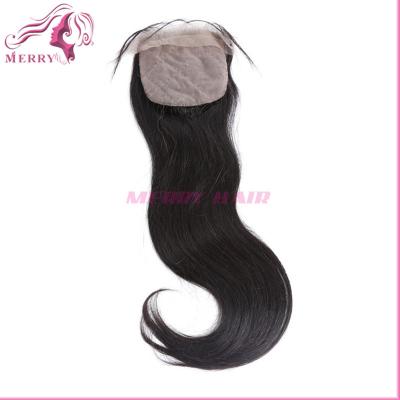 China good quality high grade no shedding 100% human hari body wave silk base closure 4*4 for sale
