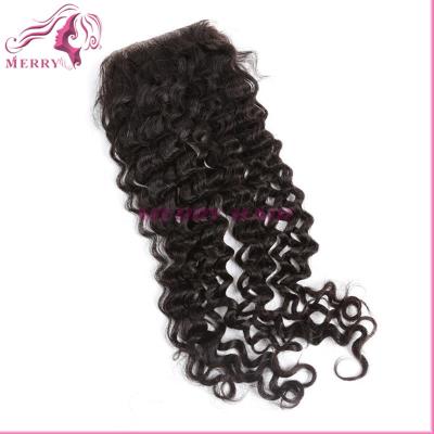 China no shedding 100% virgin hair can be dyed kinky curl silk base closure 4*4 with baby hair for sale