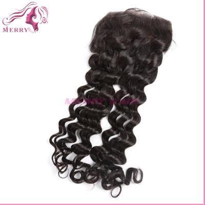 China best selling virgin unprocessed human hair 4*4 deep wave  silk base closure with baby hair for sale