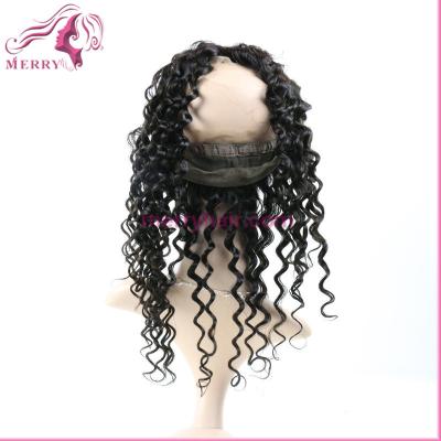 China new arrival cheap price new fashion deep wave 360 lace band frontal with baby hair for sale