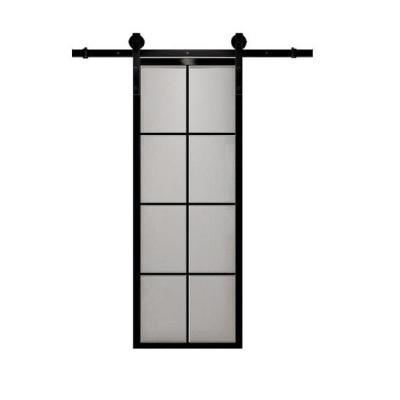 China Frosted Glass Aluminum Steel Frame Interior Barn Door With Sliding Hardware for sale