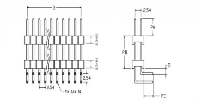 Circuito perni di 100 - di 2 perni Pin Connectors, doppi 2,54 millimetri di plastica Pin Connector 0