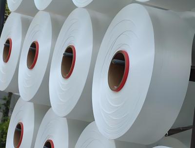 China Recycle GRS Polyester Yarn 50D/24F Raw White Semi Dull Round Type for sale