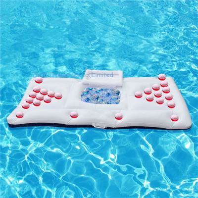 China Newly 28 Cup Hole Inflatable Beer Table Pool Float,with Air Mattress Ice Bucket for sale