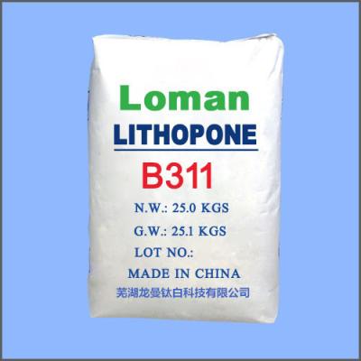 China High Whiteness White Power lithopone Type TiO2, High Purity lithopone B311Loman Brand for sale
