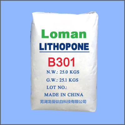 China High Whiteness White Power lithopone Type TiO2, High Purity lithopone B301Loman Brand for sale