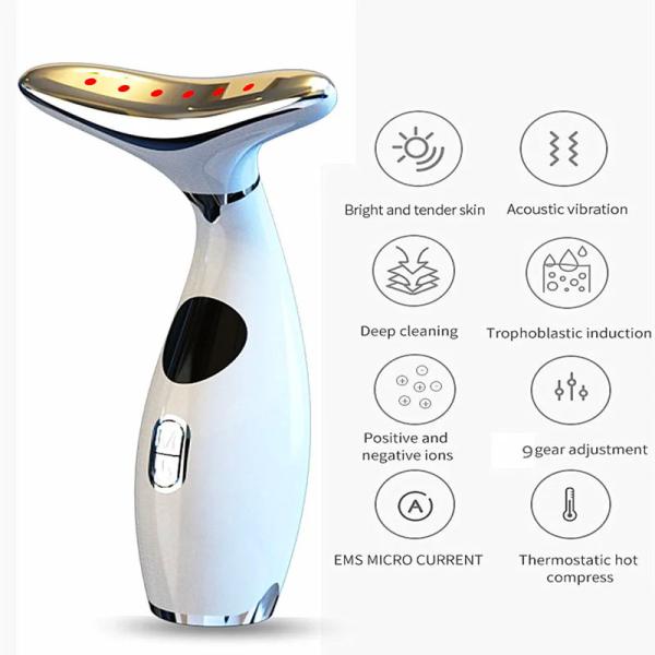 Quality EMS Micro Current Face And Neck Lifting Massager LED Photon Handheld Beauty for sale